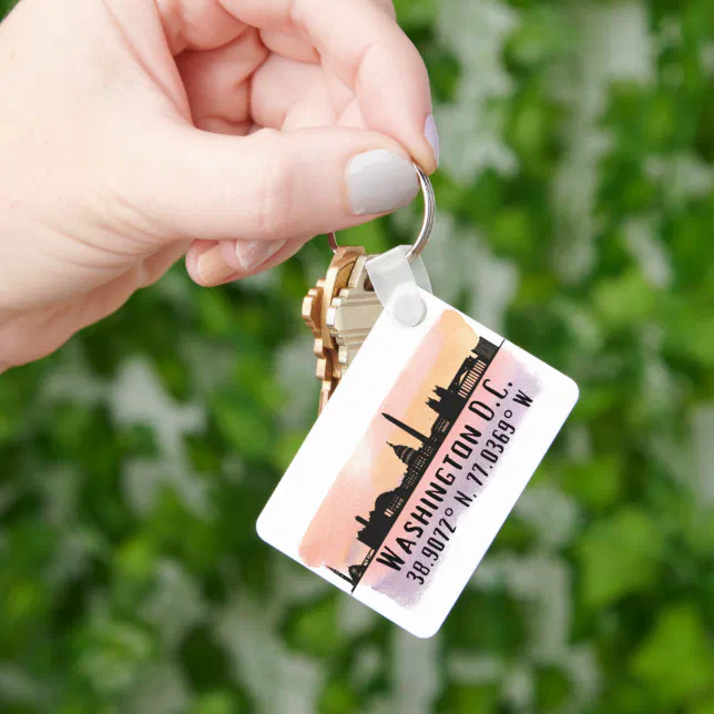 Washington DC Skyline Latitude and Longitude Keychain | Zazzle