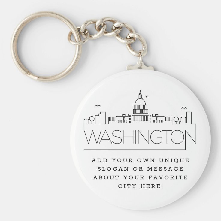 Washington DC Stylized Skyline | Custom Slogan Keychain | Zazzle