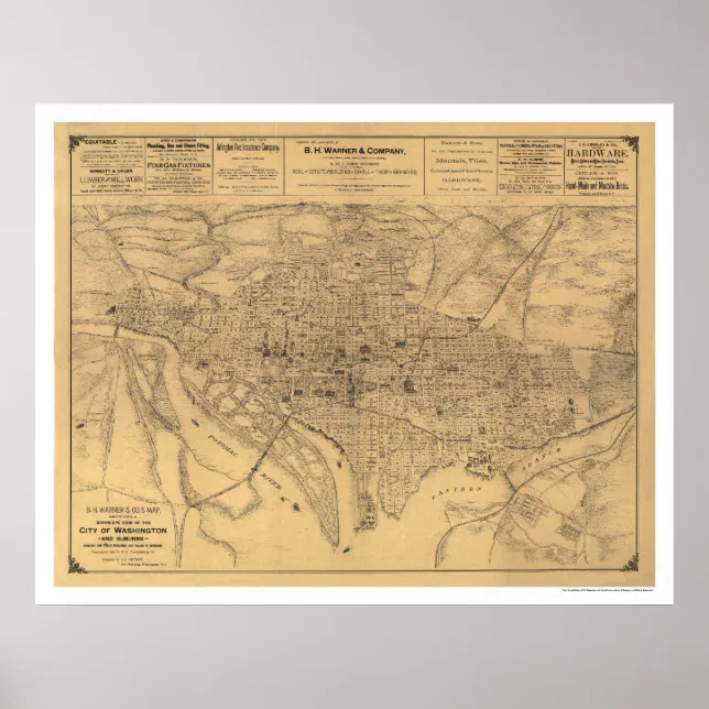 Washington DC & Suburbs Map by Gedney 1886 Poster | Zazzle