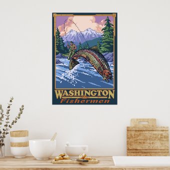 Washington Fisherman - Fly Fishing Travel Poster | Zazzle