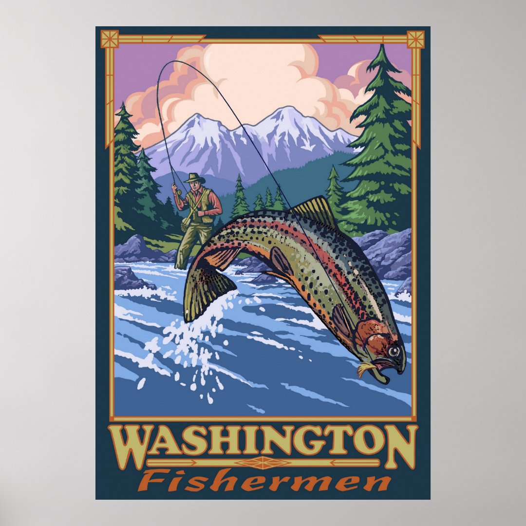 Washington Fisherman - Fly Fishing Travel Poster | Zazzle