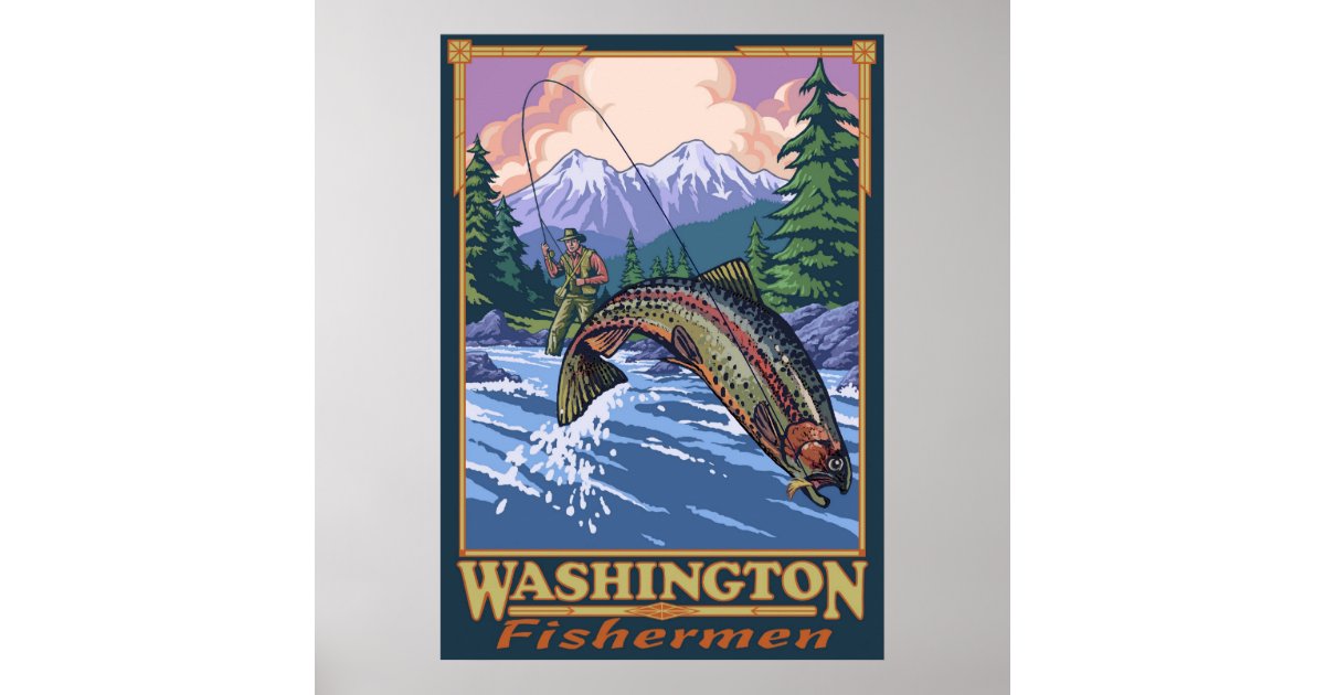 Washington Fisherman - Fly Fishing Travel Poster | Zazzle