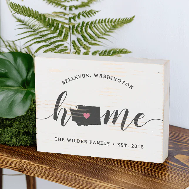 Washington Home State Rustic Family Name Wooden Box Sign | Zazzle