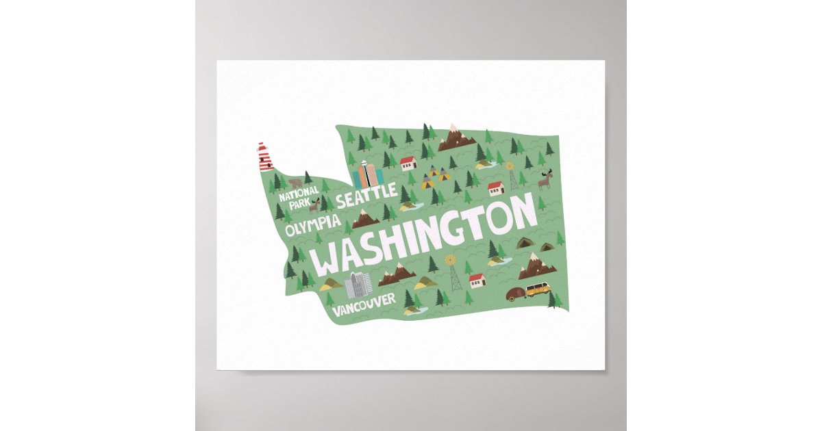 washington Icon Landmarks Map Poster | Zazzle