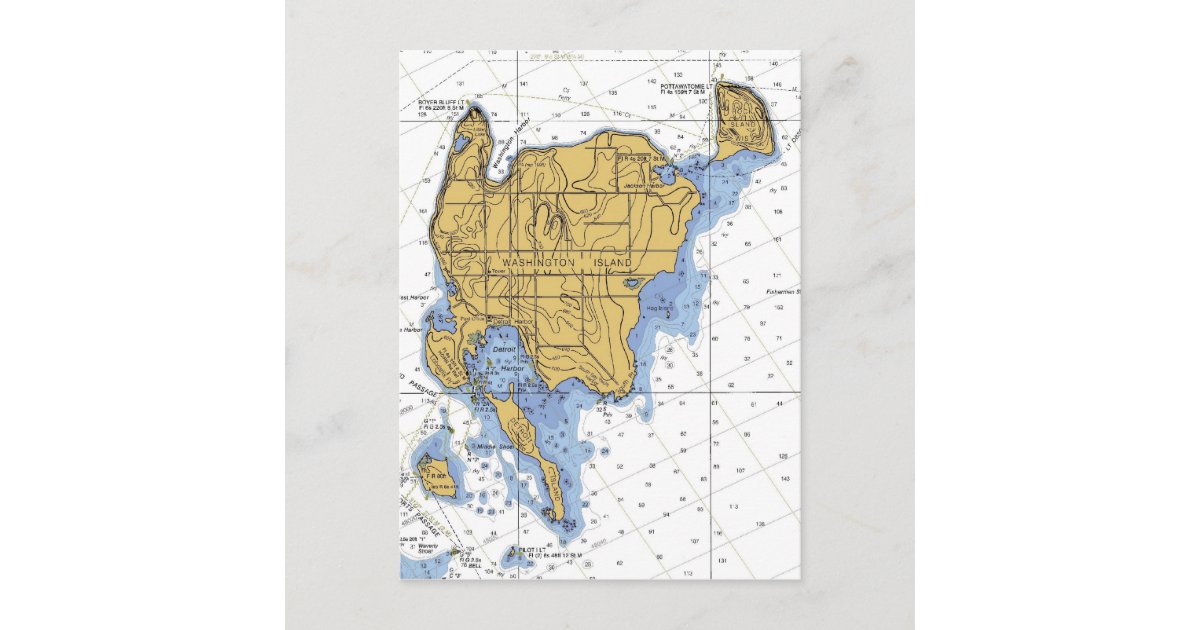 Washington Island, WI Nautical Chart Postcard | Zazzle
