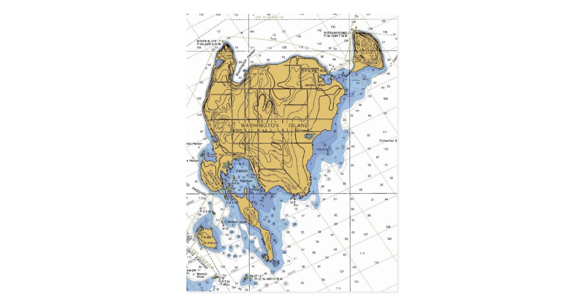 Washington Island, WI Nautical Chart Postcard | Zazzle.com