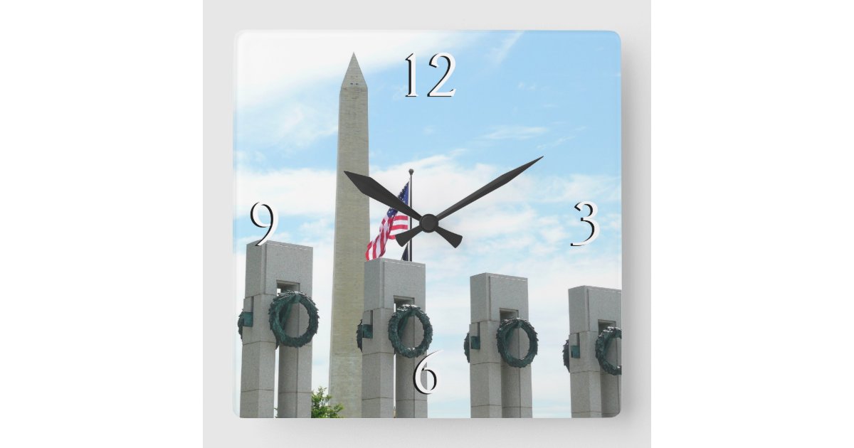 Washington Monument and WWII Memorial in DC Square Wall Clock | Zazzle