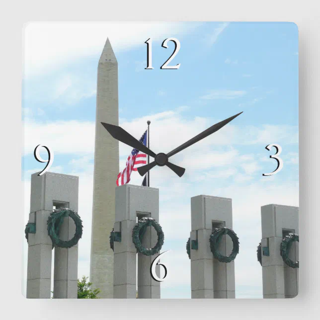 Washington Monument and WWII Memorial in DC Square Wall Clock | Zazzle