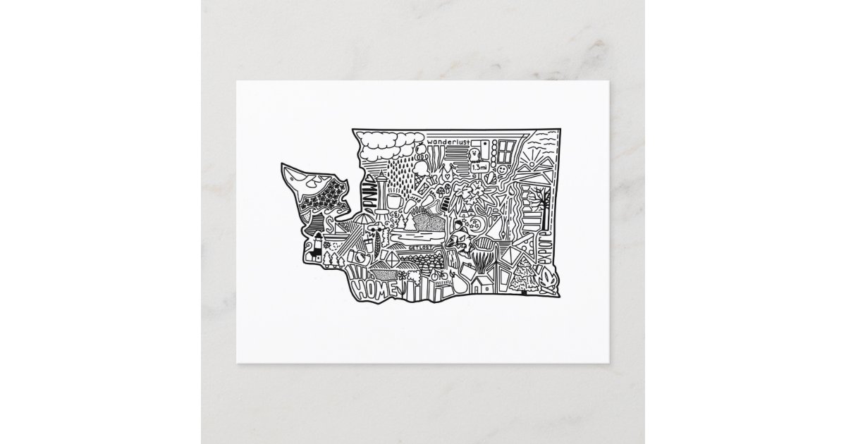 Washington State Doodle Postcard | Zazzle
