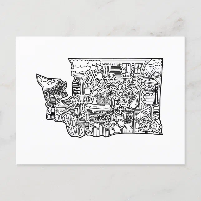 Washington State Doodle Postcard | Zazzle