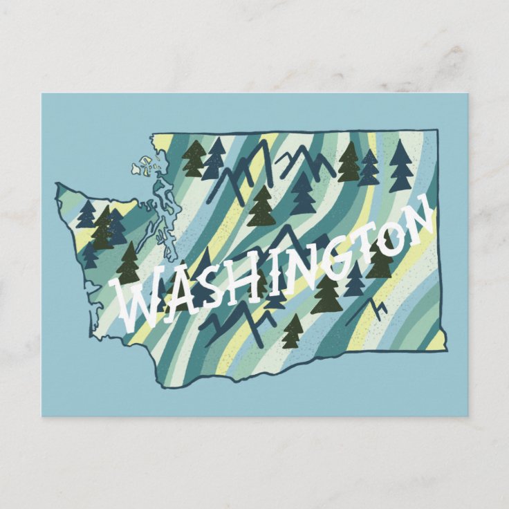 Washington State Illustrated Map Postcard | Zazzle