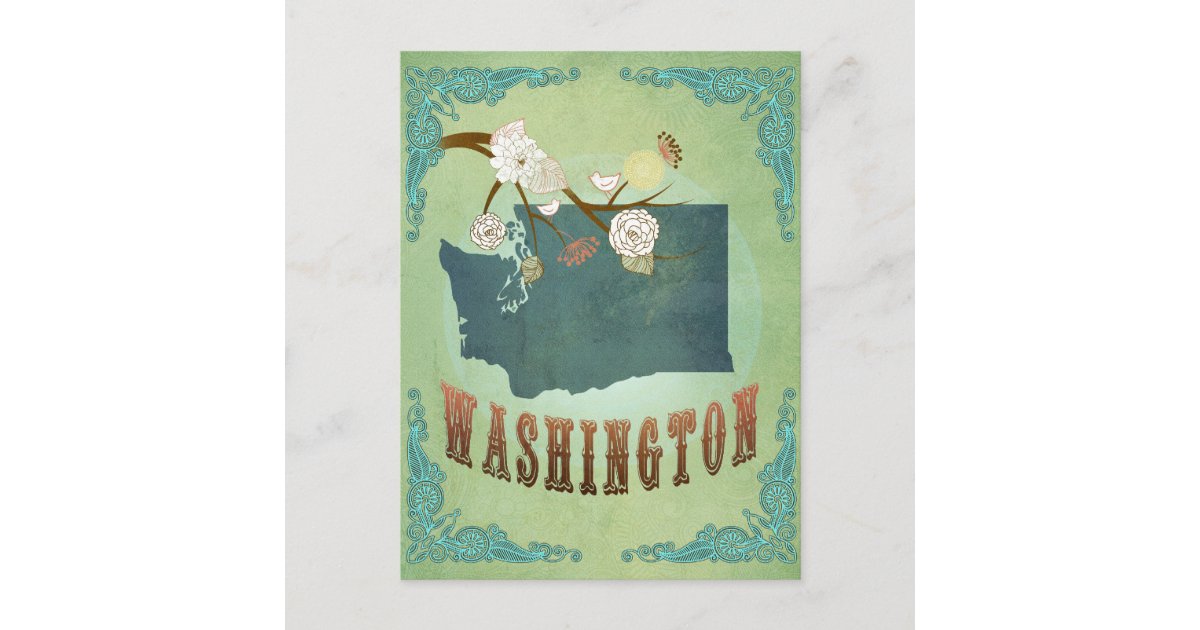 Washington State Map – Green Postcard | Zazzle