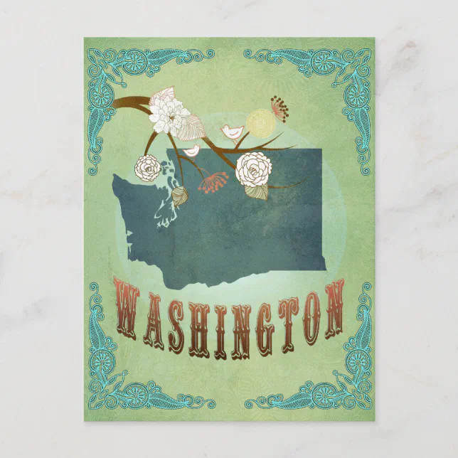 Washington State Map – Green Postcard | Zazzle