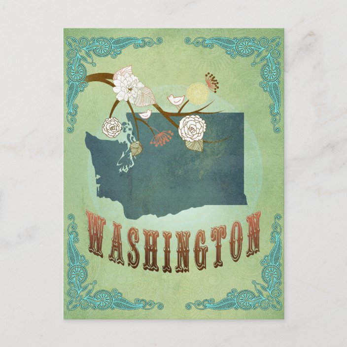 Washington State Map – Green Postcard | Zazzle.com