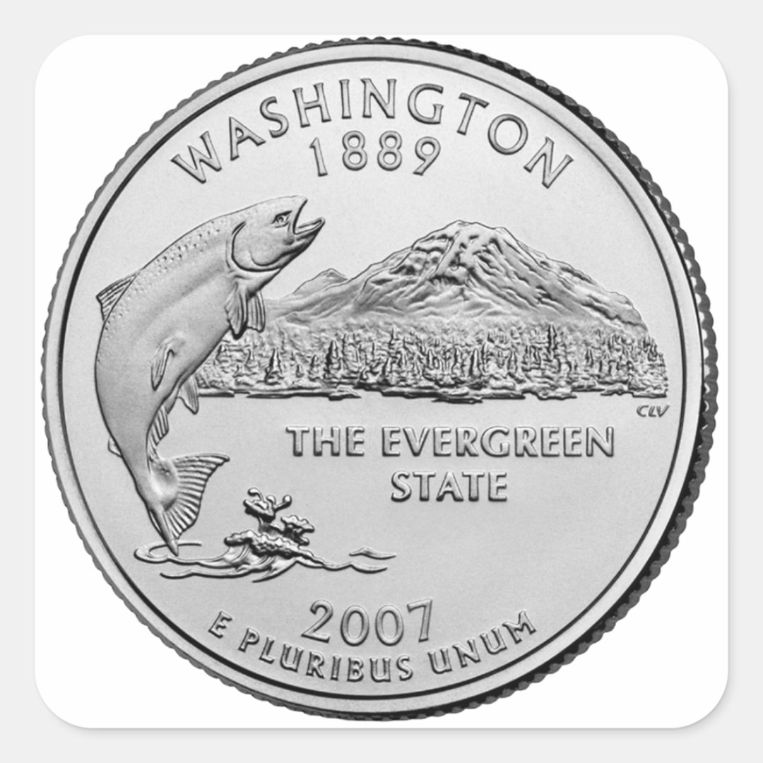 Washington State Quarter Square Sticker | Zazzle