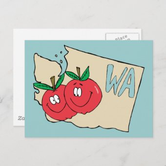 Washington State WA Cartoon Map with Apple Art Postcard | Zazzle