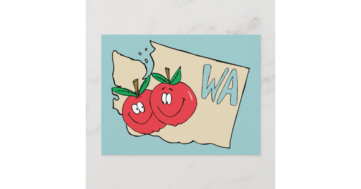 Washington State WA Cartoon Map with Apple Art Postcard | Zazzle