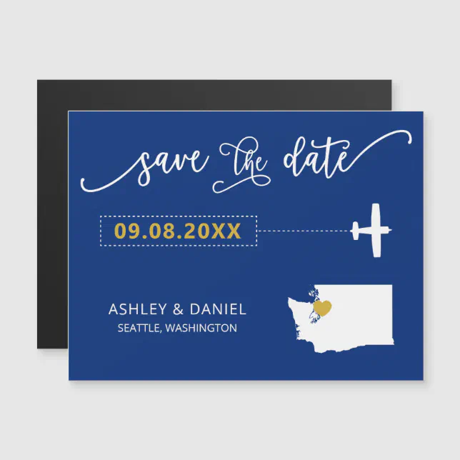 Washington State Wedding Save the Date Card, Map Magnetic Invitation ...