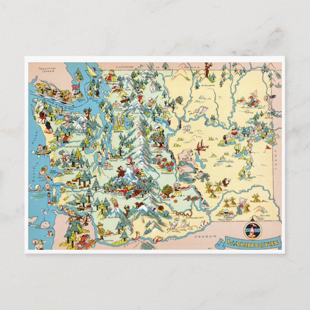 Washington Vintage Map Postcard | Zazzle