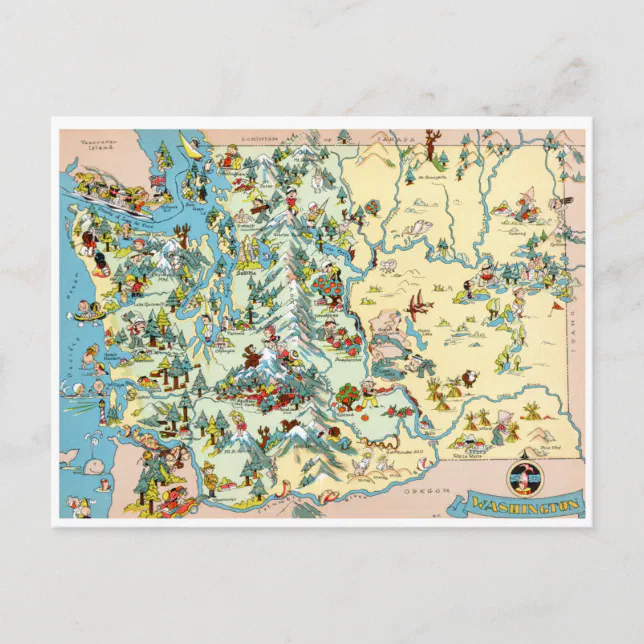Washington Vintage Map Postcard | Zazzle