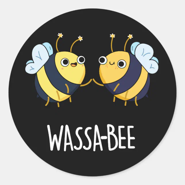 Wassabee Funny Wasabi Bee Pun Dark BG Classic Round Sticker | Zazzle