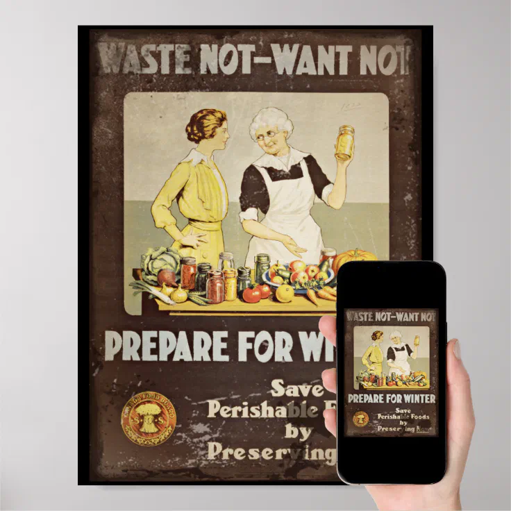 Waste Not Want Not - Mother and Daughter Canning Poster | Zazzle