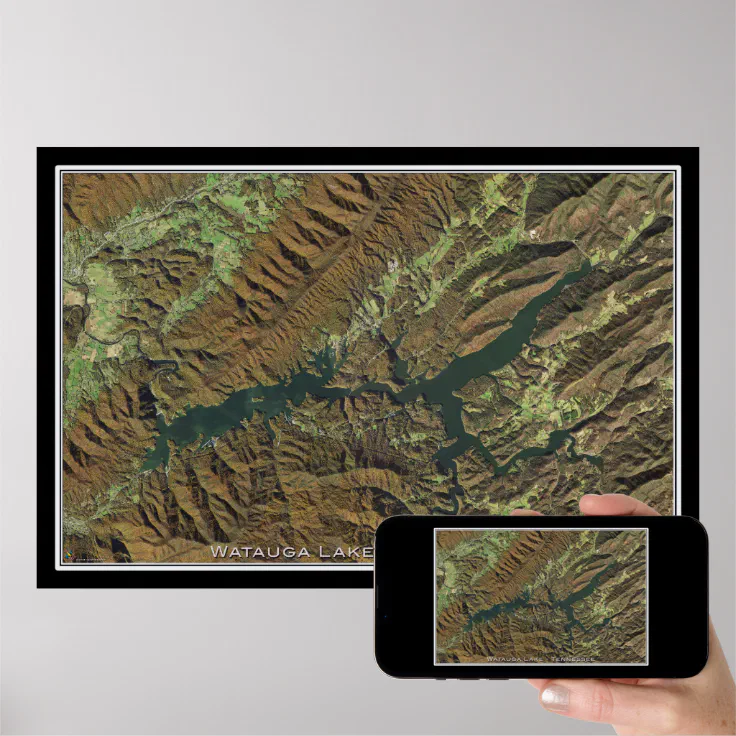 Watauga Lake Tennessee Satellite Poster Map | Zazzle