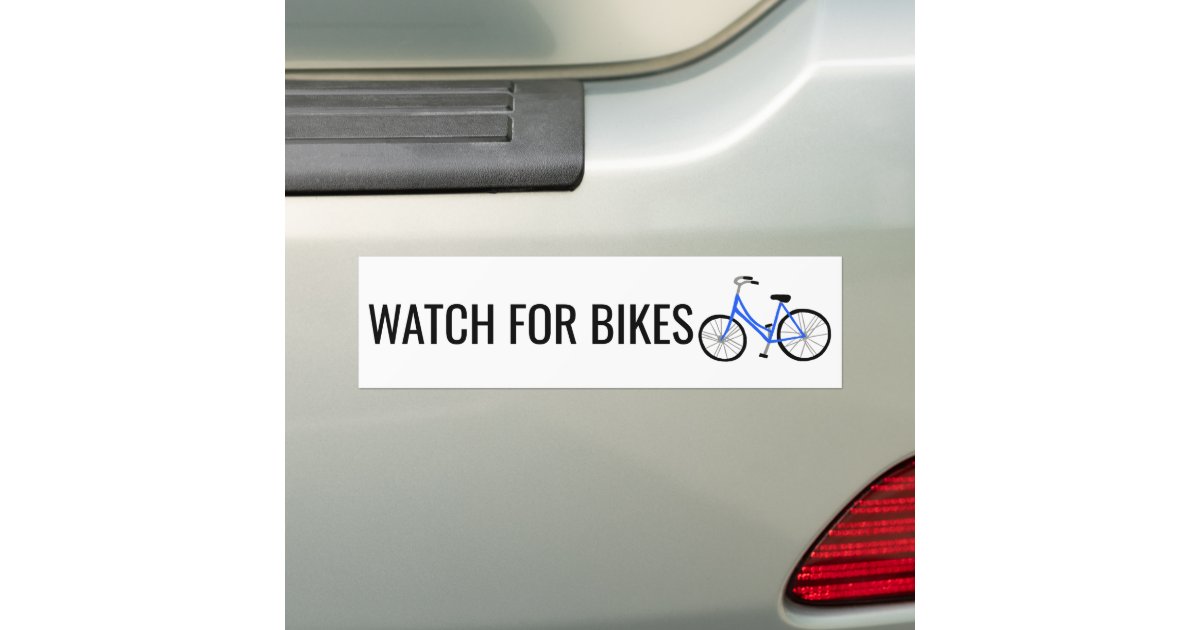 WATCH FOR BIKES Cute Blue Bicycle Cyclist Bumper Sticker | Zazzle