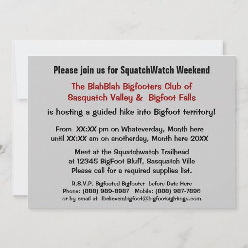 Watch for the Squatch Bigfoot Hunting Invitation | Zazzle