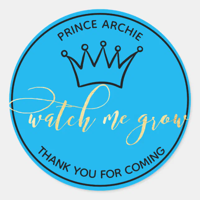 Watch Me Grow Blue and Gold Royal Classic Round Sticker | Zazzle