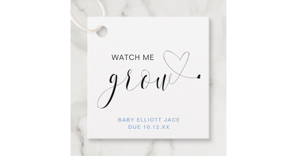 Watch Me Grow Cute Blue Boy Baby Shower Favor Tags | Zazzle