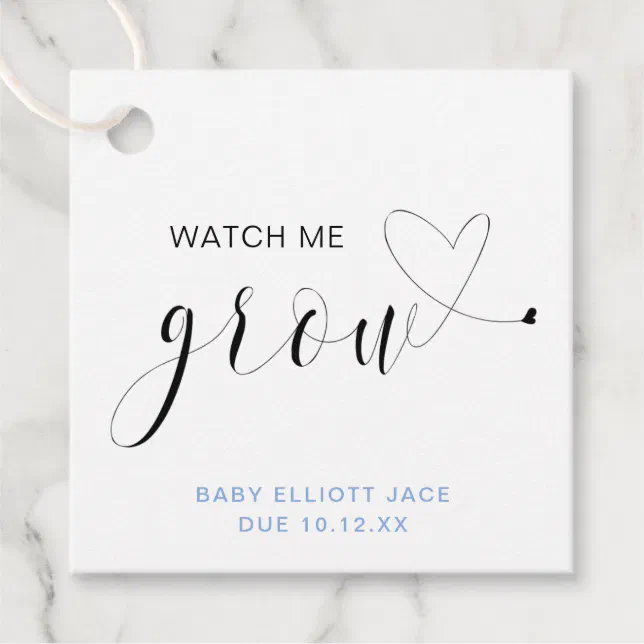 Watch Me Grow Cute Blue Boy Baby Shower Favor Tags | Zazzle