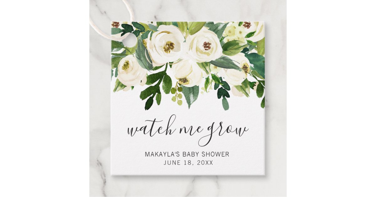 Watch Me Grow Elegant Floral Girl Baby Shower Favor Tags | Zazzle