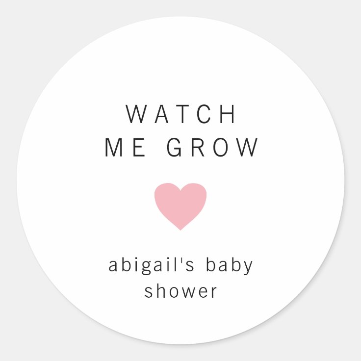 Watch Me Grow Modern Pink Girl Baby Shower Favor Classic Round Sticker ...
