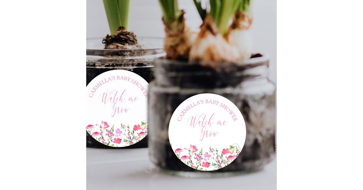 Watch me Grow Pink Wildflower Baby Shower Classic Round Sticker | Zazzle