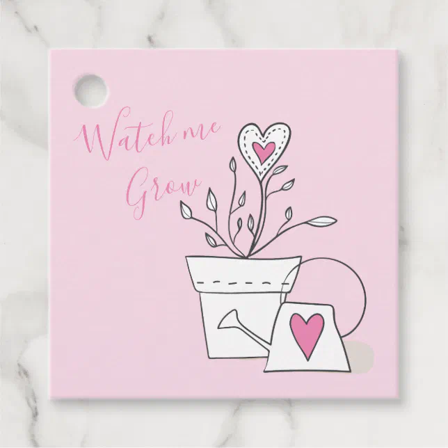 Watch Me Grow Plant Gift Pink Baby Shower Favor Tags | Zazzle