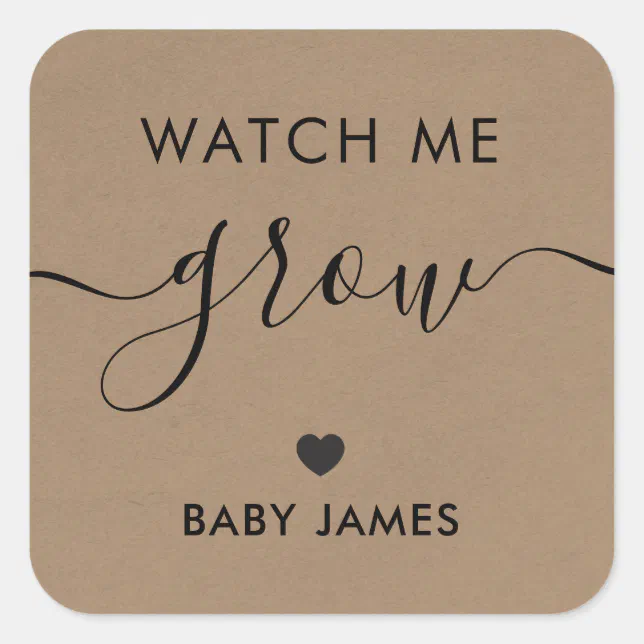 Watch Me Grow Sticker, Plant Baby Shower Tag, Square Sticker | Zazzle