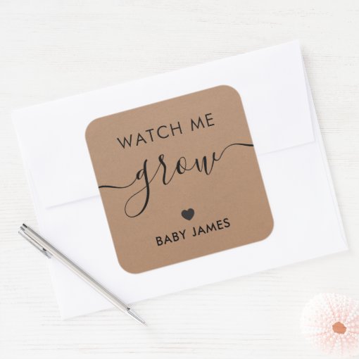 Watch Me Grow Sticker, Plant Baby Shower Tag, Square Sticker | Zazzle