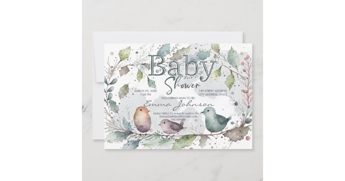 Watecolour Nature Baby Shower Invitation | Zazzle