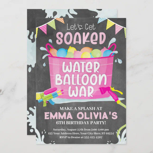 Water Balloon Birthday Invitation, Balloon War Inv Invitation | Zazzle