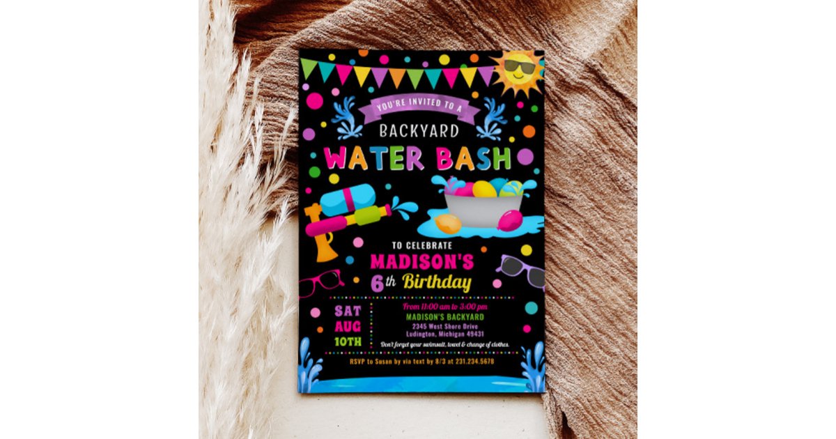 Water Bash Girl Summer Birthday Party Invitation | Zazzle