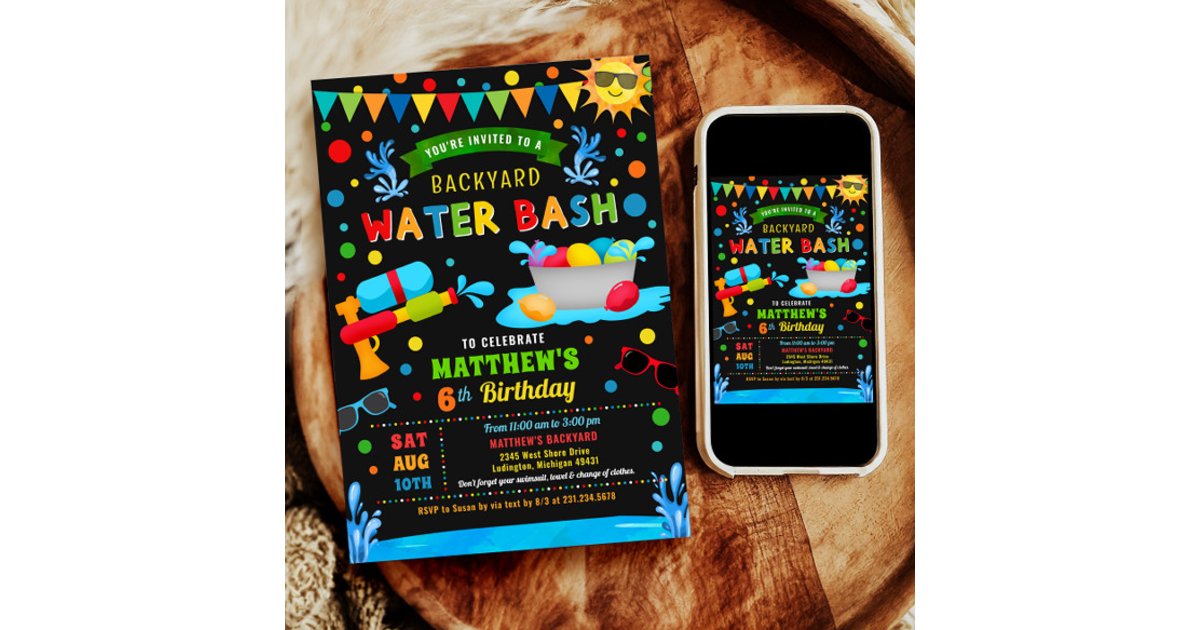 Water Bash Summer Boy Birthday Party Invitation | Zazzle
