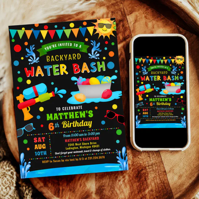 Water Bash Summer Boy Birthday Party Invitation | Zazzle
