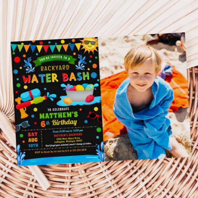 Water Bash Summer Boy Birthday Party Photo Invitation | Zazzle