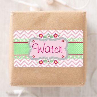 Water Bottle Label - Pink and White Chevrons | Zazzle