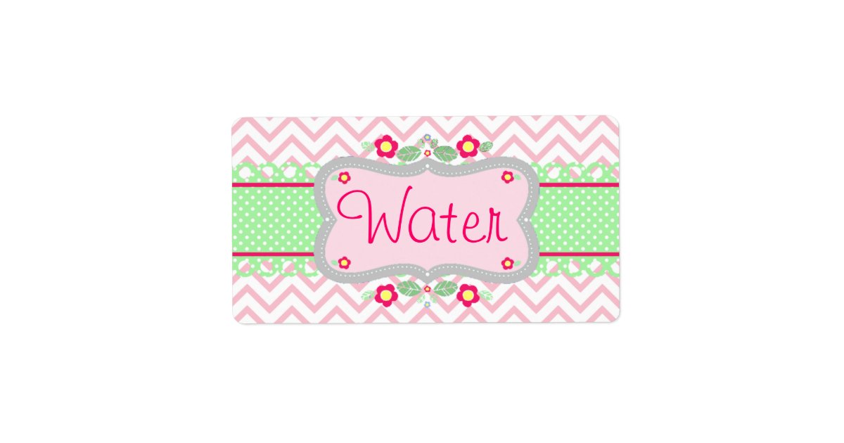 Water Bottle Label - Pink and White Chevrons | Zazzle