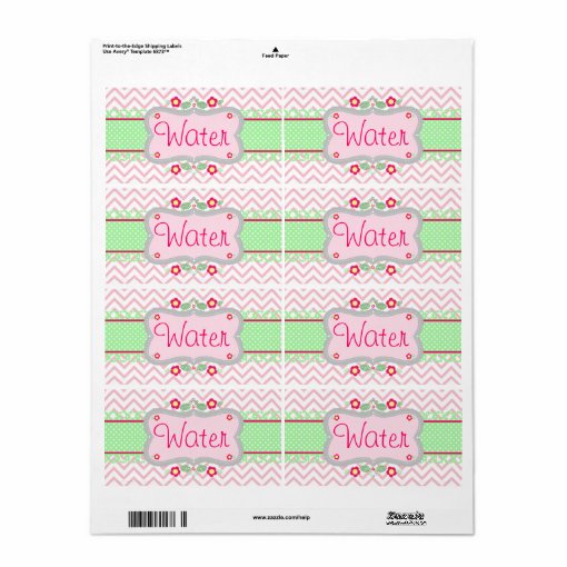 Water Bottle Label - Pink and White Chevrons | Zazzle