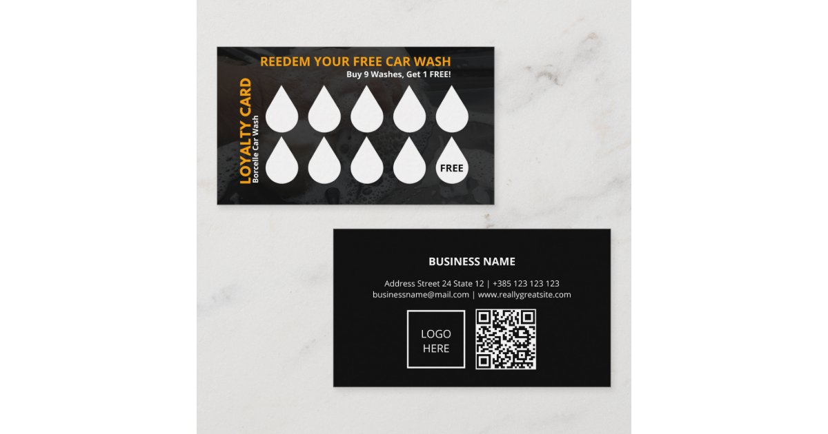 Water Drops Car Wash QR Code Loyalty Card | Zazzle