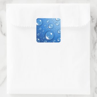 Water drops on blue square sticker | Zazzle