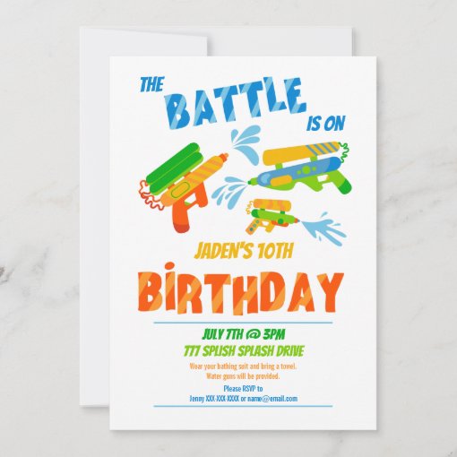 Water Gun Battle Pool Party Kids Summer Birthday Invitation | Zazzle